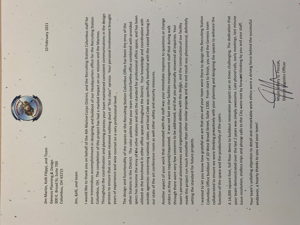 Marine-Corps-Letter | Genesis Planning & Design